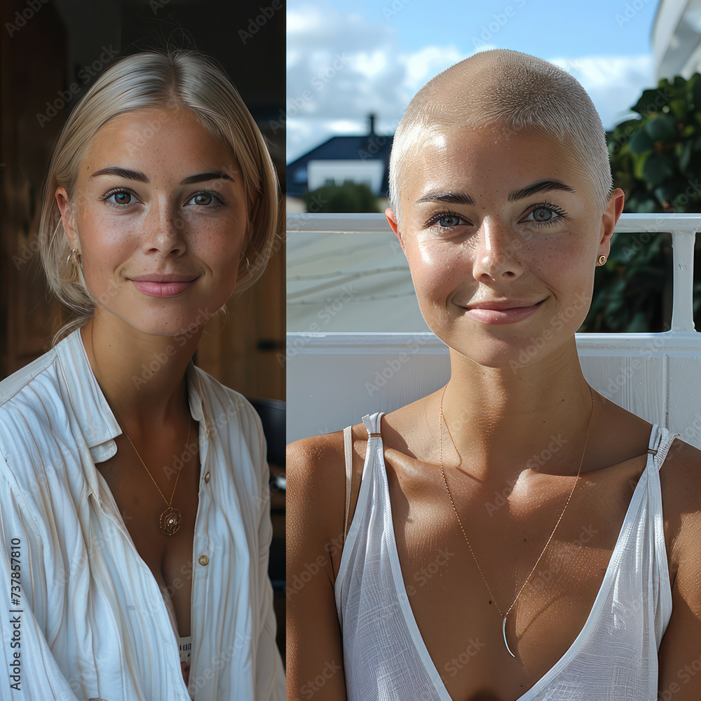 Before and after of a woman from going bald to changing her hairstyle ...