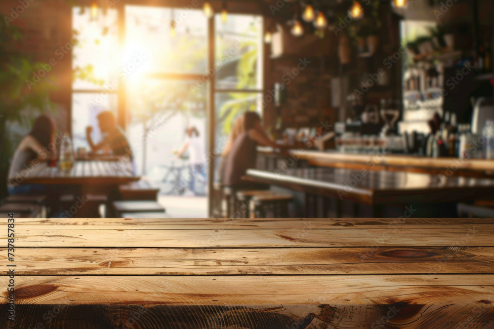 Wooden Table in a coffee shop This image is perfect for coffee shop ...