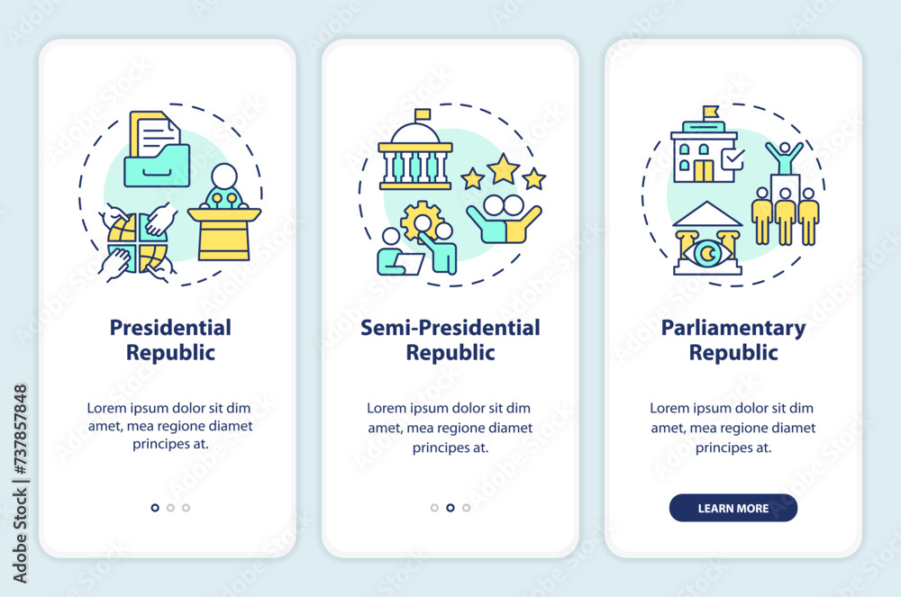 Government structure onboarding mobile app screen. Political system ...