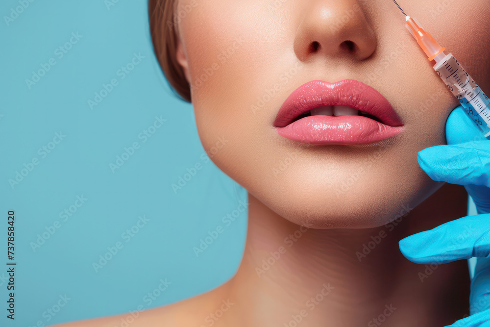 Beautiful woman receives botox injection for facelifting. women's ...