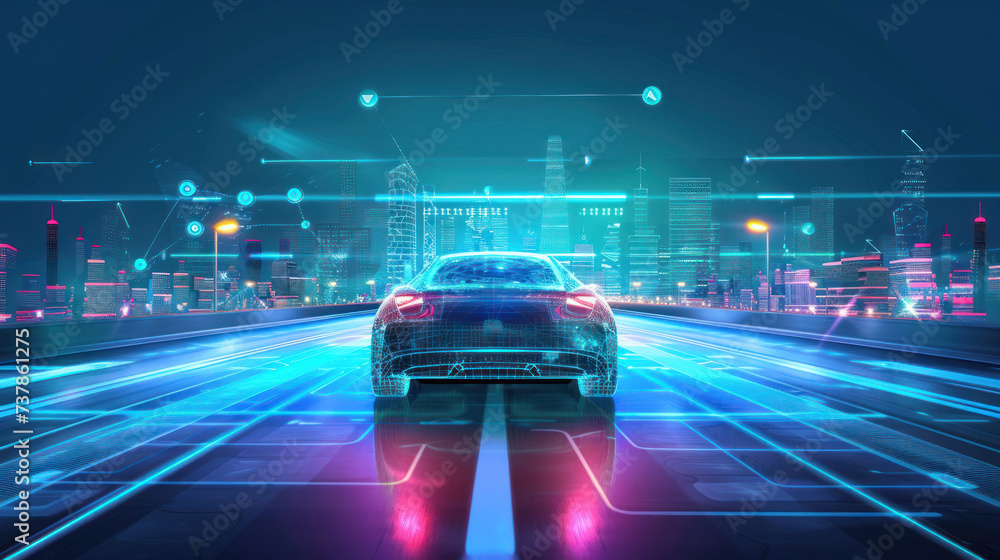 Smart car , Autonomous self-driving mode vehicle on metro city road iot ...