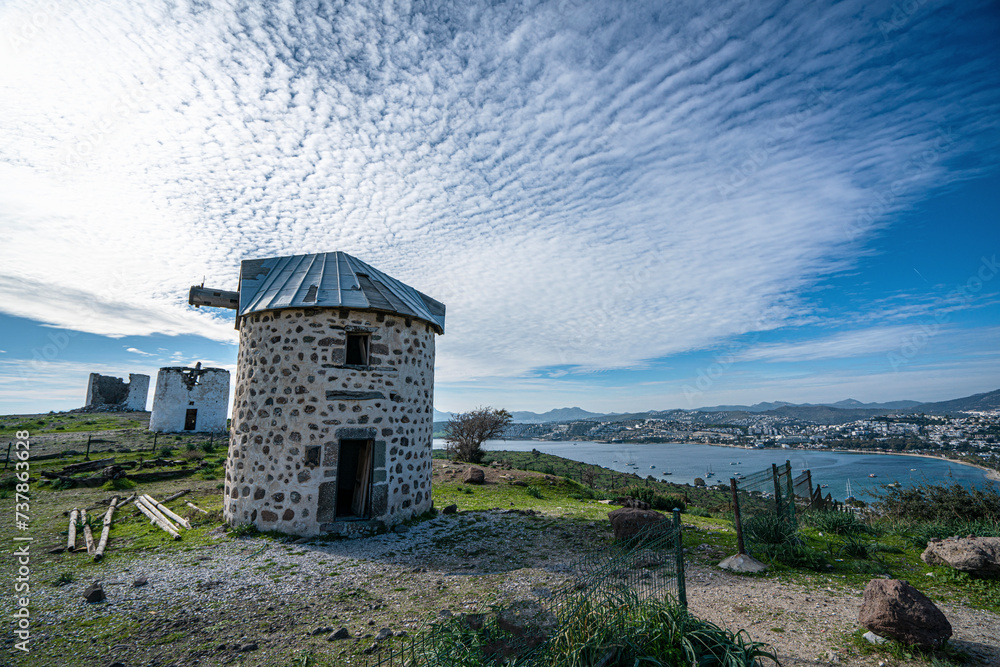 Fotka „The windmills of Bodrum are a collection of stone buildings that ...