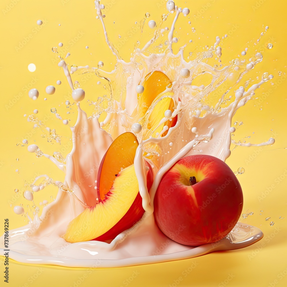 Peach Yogurt Advertisement Photo, Peach Falls in Yogurt, Liquid ...