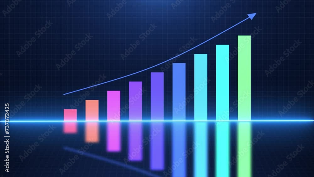 Digital blue bar chart with growing business concept. Hi-tech style ...