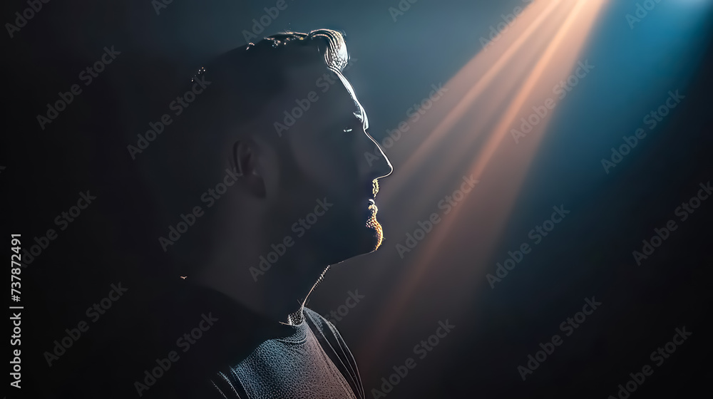 A portrait capturing the raw emotion of a figure in intense chiaroscuro ...