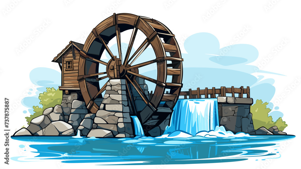 Abstract water wheel with spokes symbolizing traditional water-driven ...