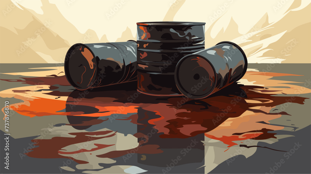 Abstract oil drums leaking into water representing the consequences of ...