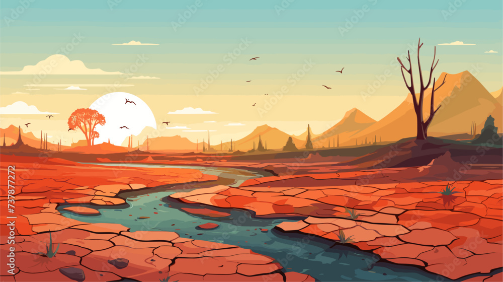 Abstract environmental degradation with cracked Earth and pollution ...