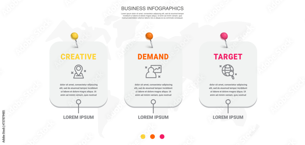 Infographic vector futuristic template with 3 steps and options square ...
