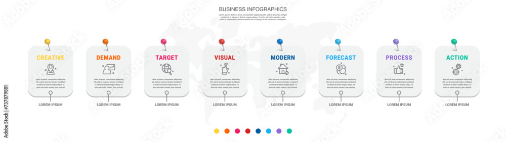 Infographic vector futuristic template with 8 steps and options square ...