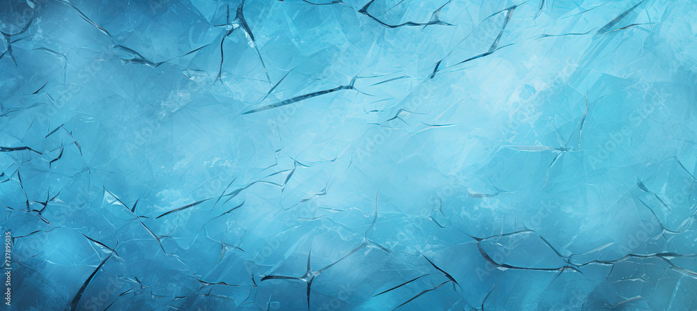 Abstract ice background. Blue background with cracks on the ice surface ...