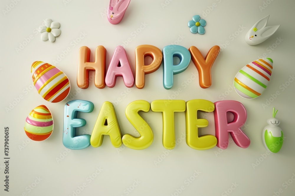 Happy Easter Eggs Basket petite. Bunny in family tradition flower ...