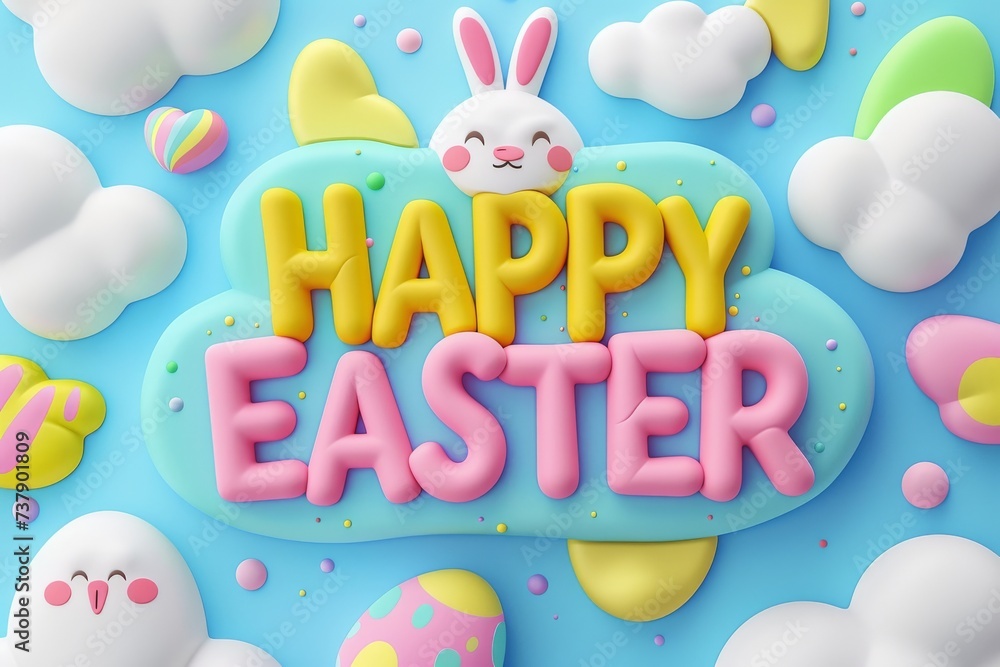 Happy Easter Eggs Basket rebirth. Bunny in Egg shaped candies flower ...