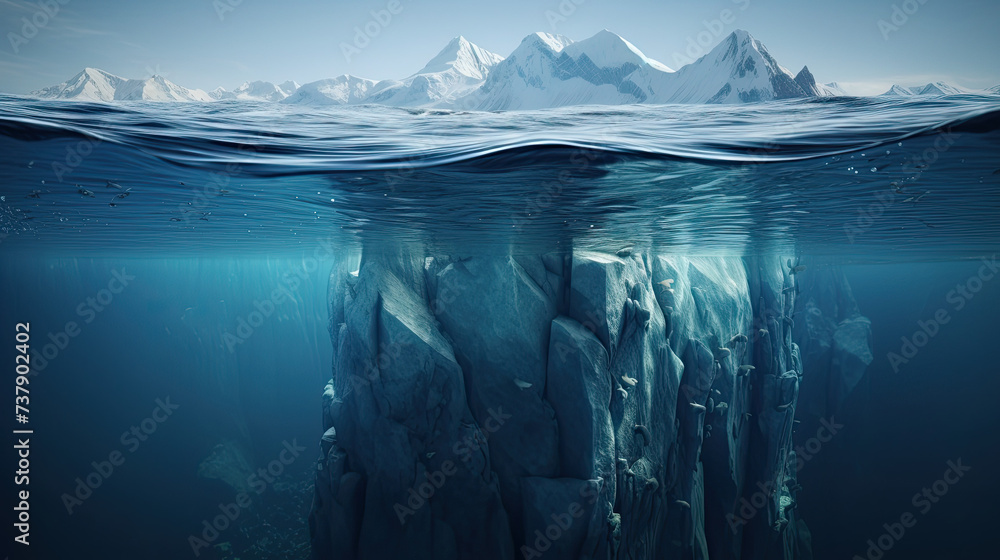 Underwater view of iceberg with beautiful transparent sea on background ...