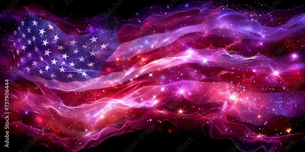 The American Flag Cast Across a Cosmic Nebula, Symbolizing a Nations ...