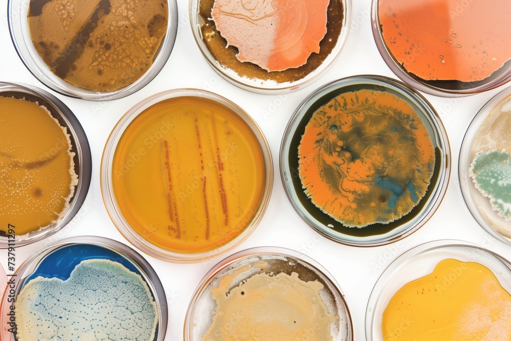 Detailed Collection of Microbial Cultures on Agar Plates for In-Depth ...