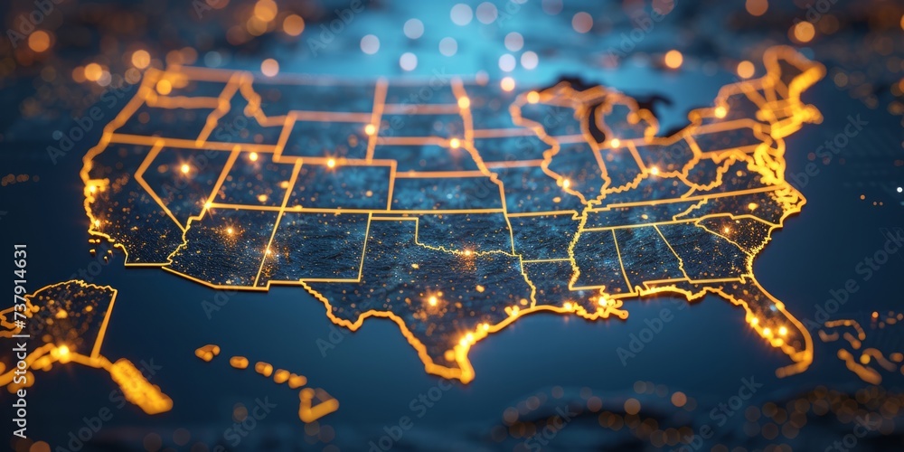An Artistic Relief Map of the United States, Detailing State Borders ...