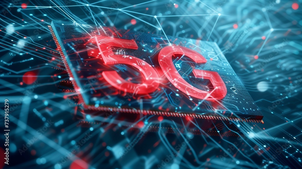 Circuit Board Details with a Prominent 5G icon, Representing Advanced ...
