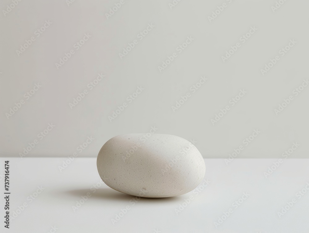 An oval sphere of ceramic isolated in a white room, a metaphorical art ...