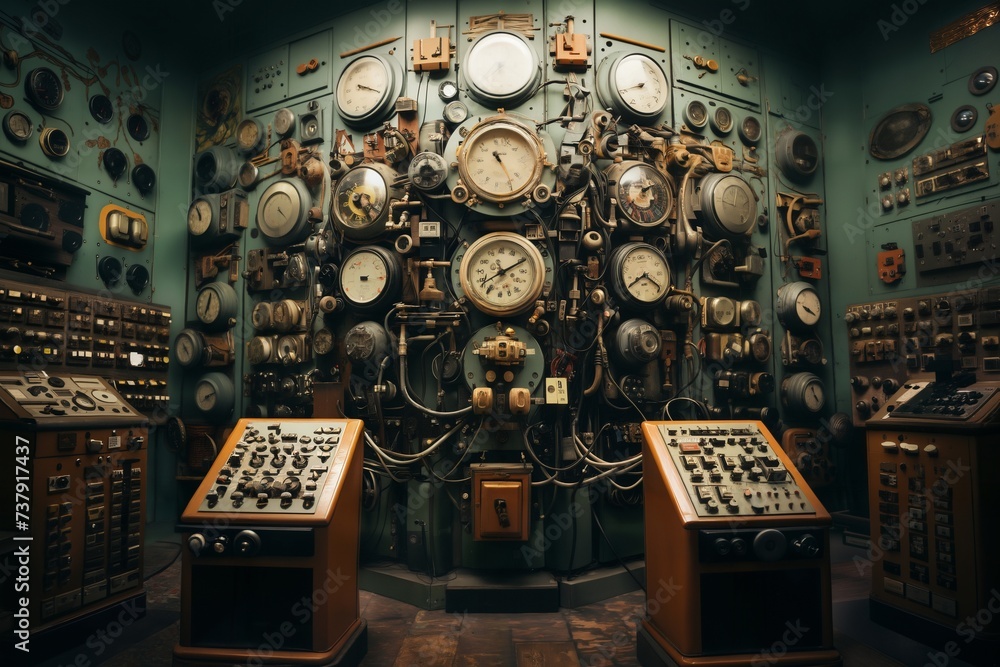 command post of a retro analog control center for an industrial ...