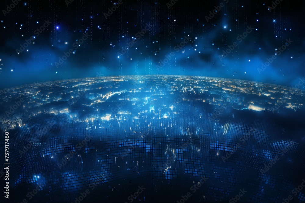 surface of earth planet with futuristic computer technology and mega ...