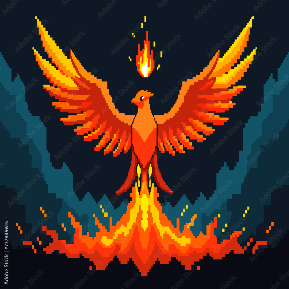 Digital phoenix rising from pixel ashes vektor illustation Stock Vector ...