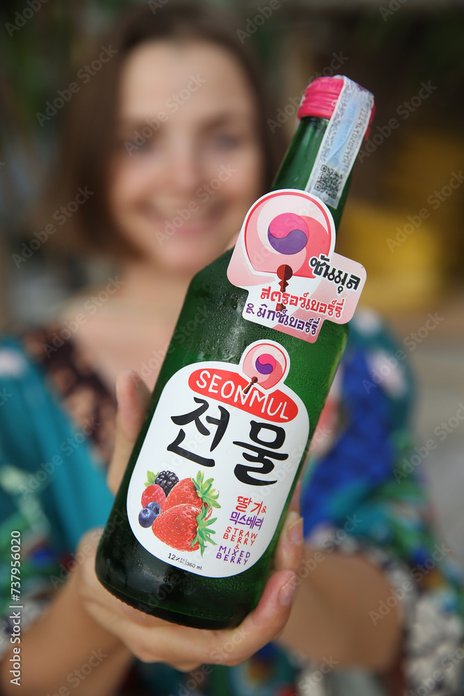 BANGKOK, THIALAND – JANUARY 2, 2024: Soju - Thai distilled alcoholic ...