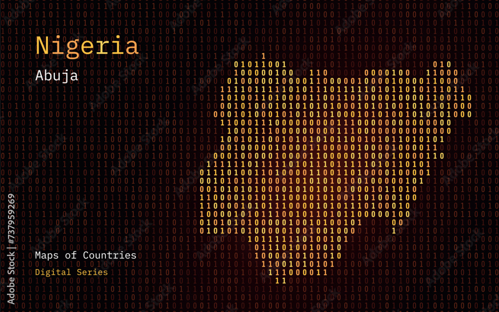 Nigeria Map Shown in Binary Code Pattern. Matrix numbers, zero, one. World Countries Vector Maps ...