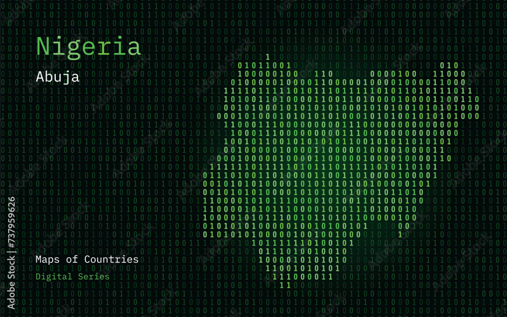 Nigeria Map Shown in Binary Code Pattern. Matrix numbers, zero, one. World Countries Vector Maps ...