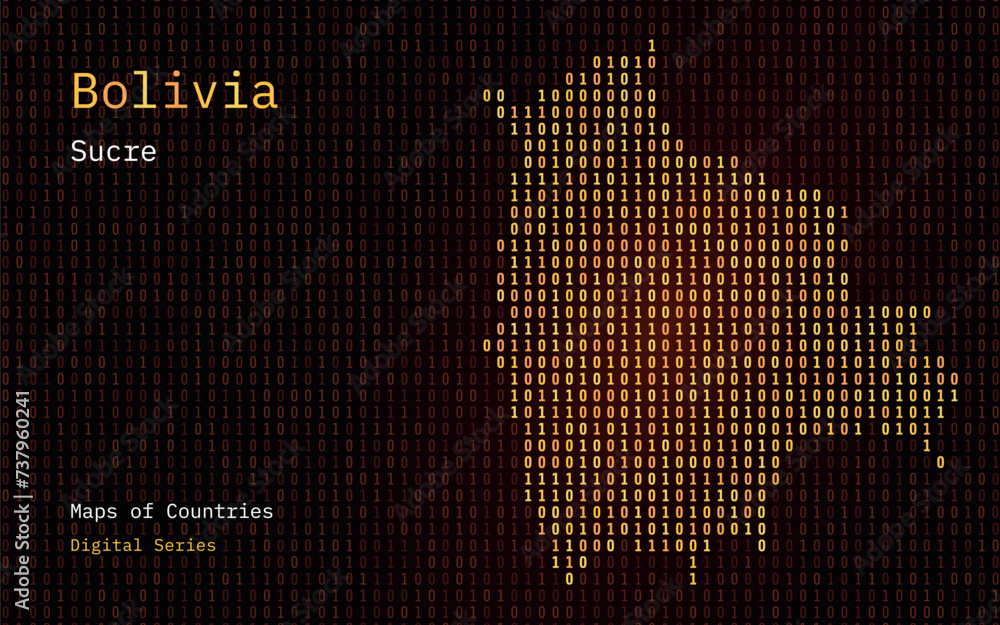 Bolivia Map Shown in Binary Code Pattern. Matrix numbers, zero, one. World Countries Vector Maps ...