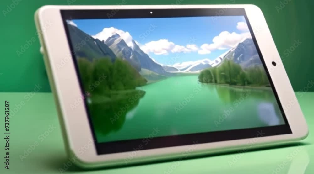 Demonstration of a tablet with green screen, computer generated ...