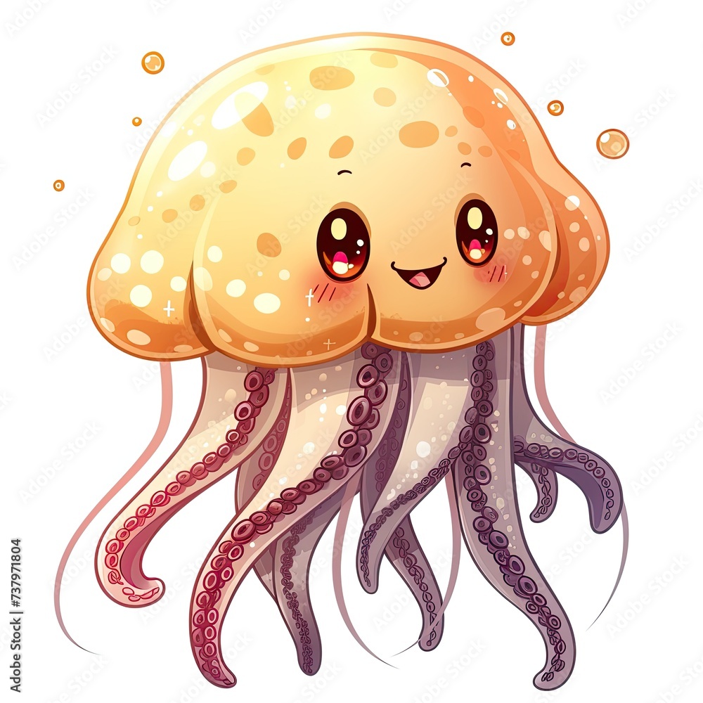 Cartoon Cute Smiling Box Jellyfish on White Background Stock ...