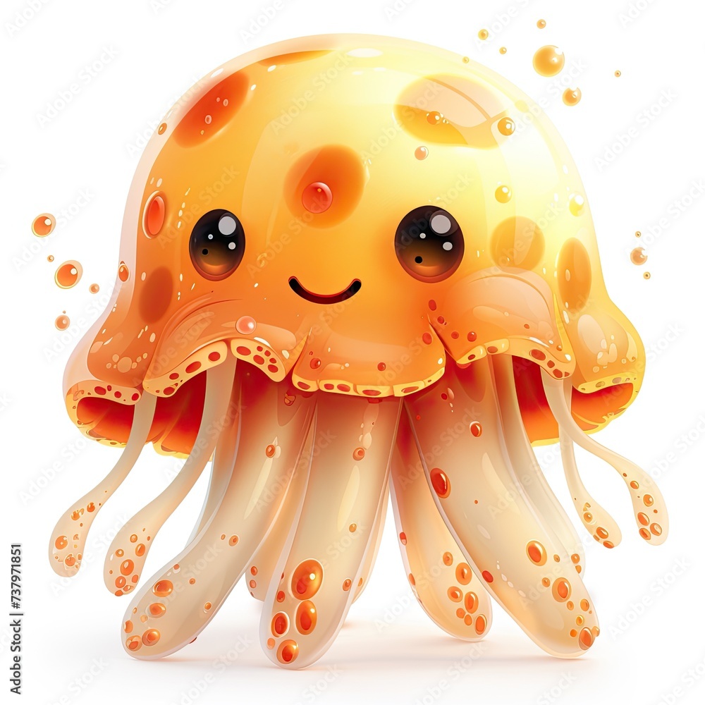 Cartoon Cute Smiling Box Jellyfish on White Background Stock ...