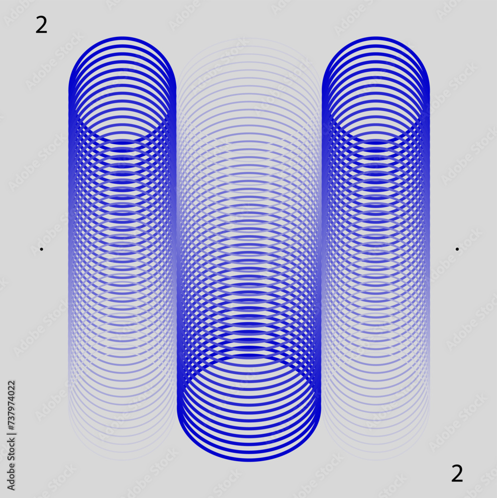Three blue cylindrical optical illusions with concentric circle ...