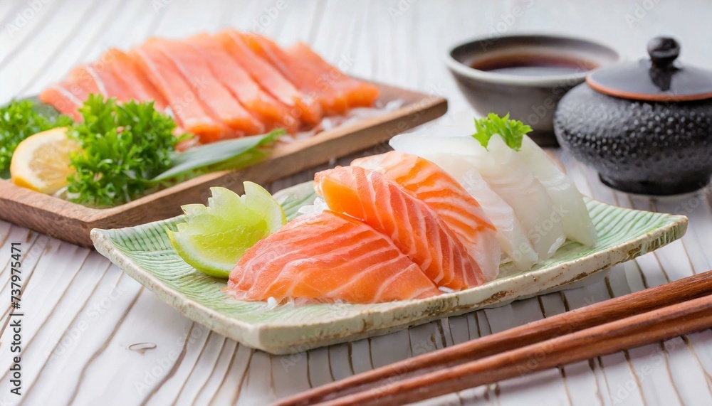 Sashimi presented in a Tasteful Way - Diverse different types of Sliced ...