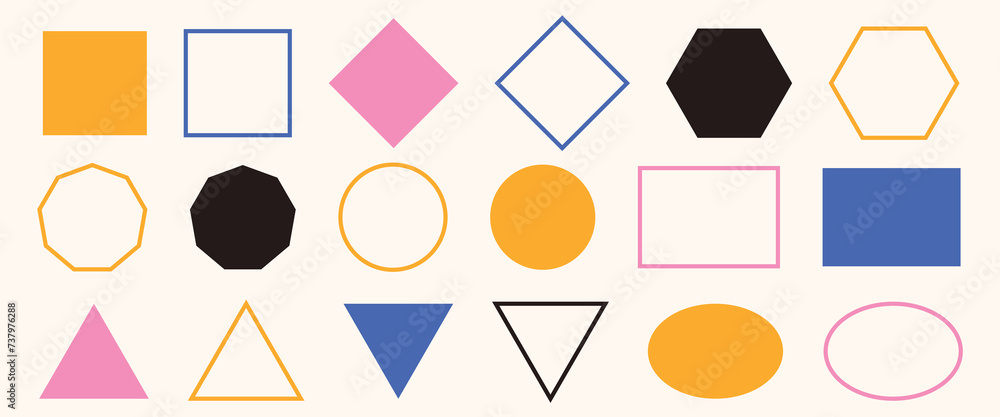 Figure. Geometric shapes. Rhombus, square, triangle, oval, hexagon ...