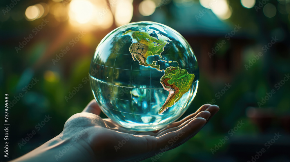 Earth Globe made of transparent glass ball sphere with translucent ...