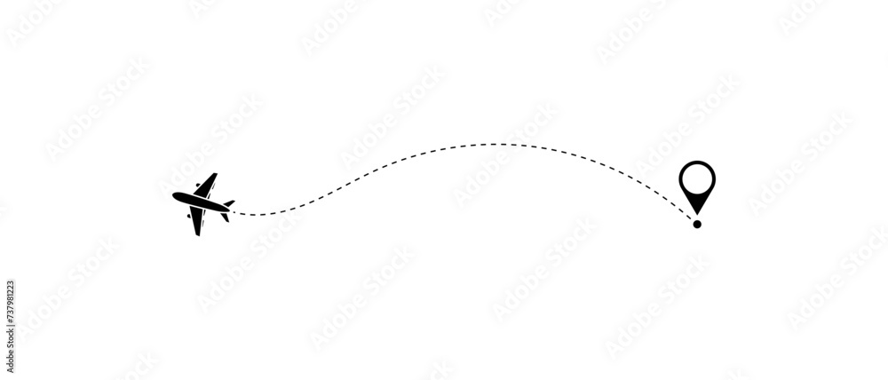 Airplane routes set. Aircraft planes tracking, travel, location pins ...