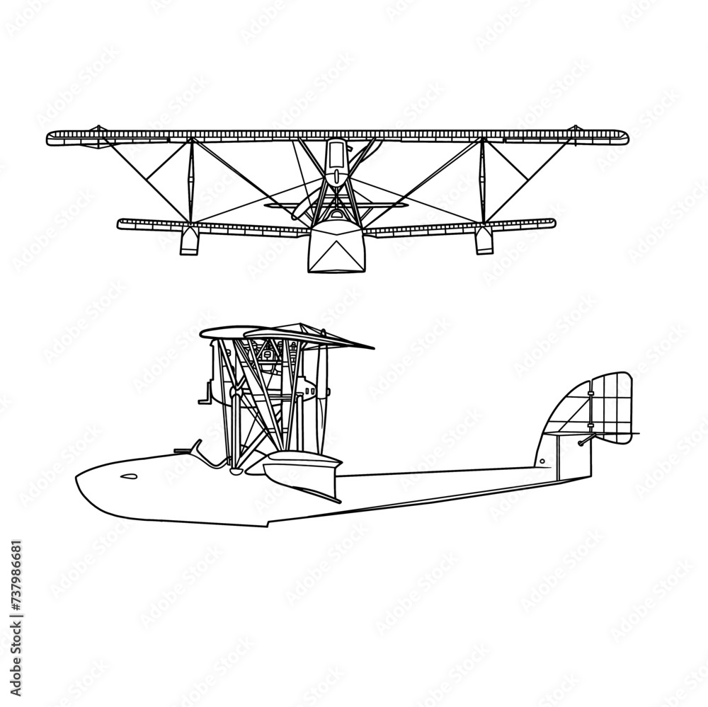 Template vector Hand drawn ink sketch of aircraft line art, biplane ...