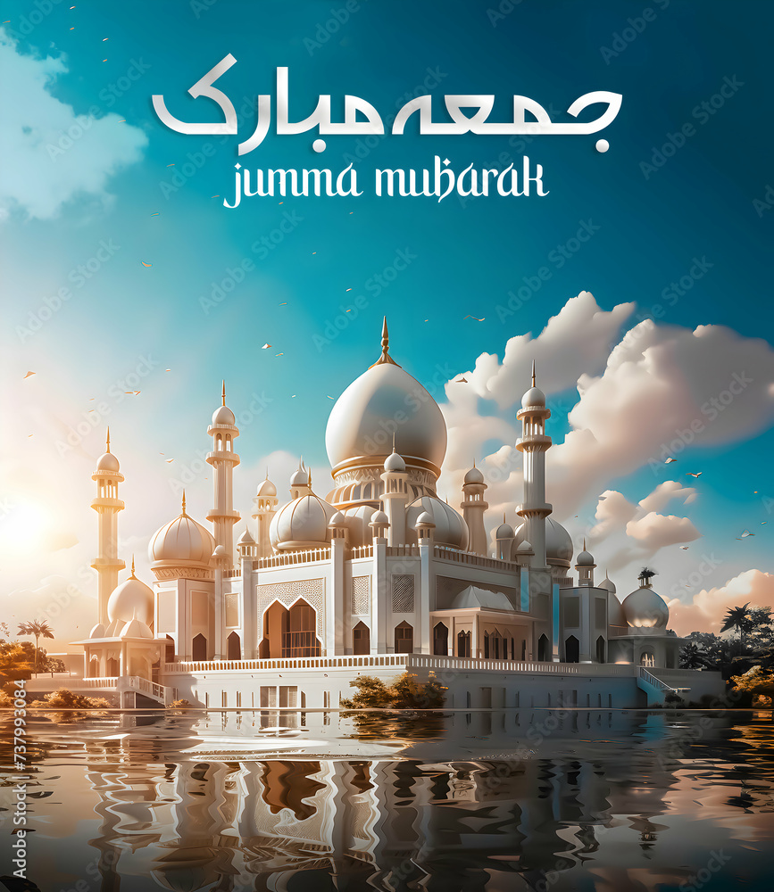Jumma Mubarak Islamic greeting post design for social media with text ...