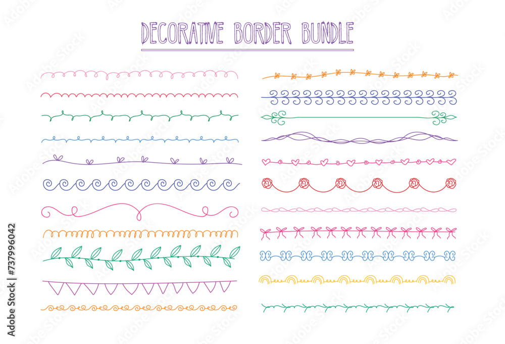 Doodle decoration and Border set bundle editable, borderline, pattern ...