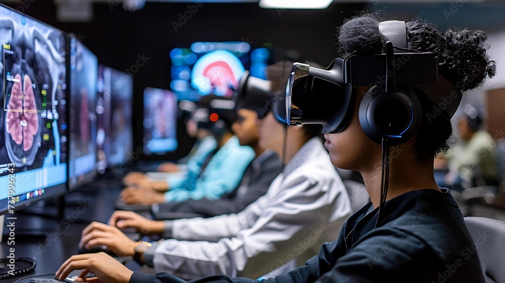 Medical students are engaged in an immersive learning experience using ...