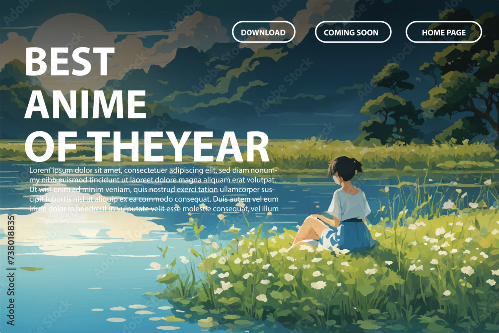 landing page design with an anime illustration theme. vector anime ...