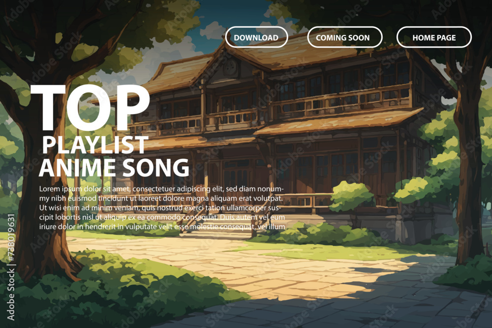landing page design with an anime illustration theme. vector anime ...
