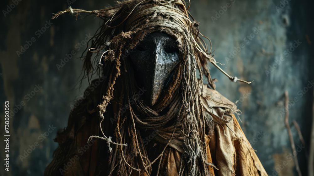 Full shot body photo of a voodoo witch doctor old-fashioned suit ...