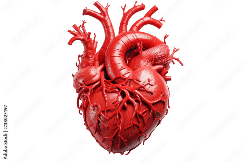 Human Heart. A carefully dissected human heart is displayed on a plain ...