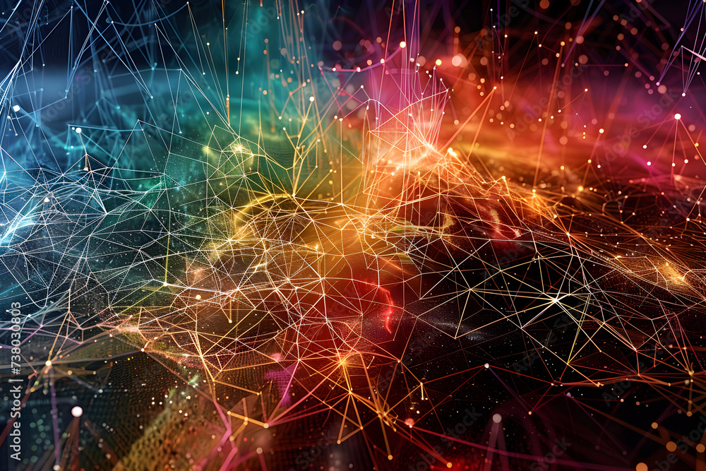 An abstract representation of a digital marketplace depicted as a ...