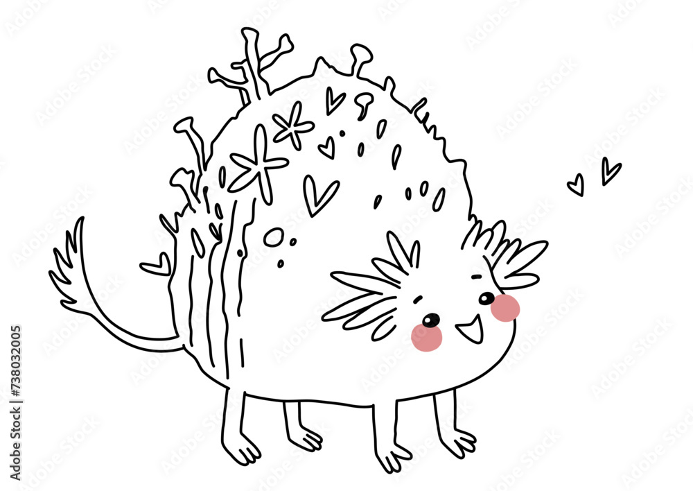 Fantasy plant cute character on white background. Monster linear ...