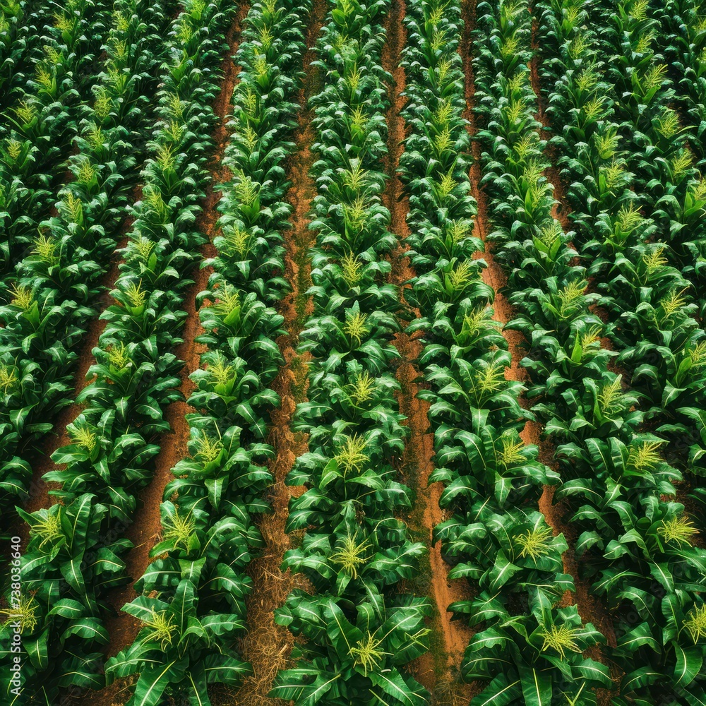 Top down view of soon to be harvested corn on the cob crops seen in ...