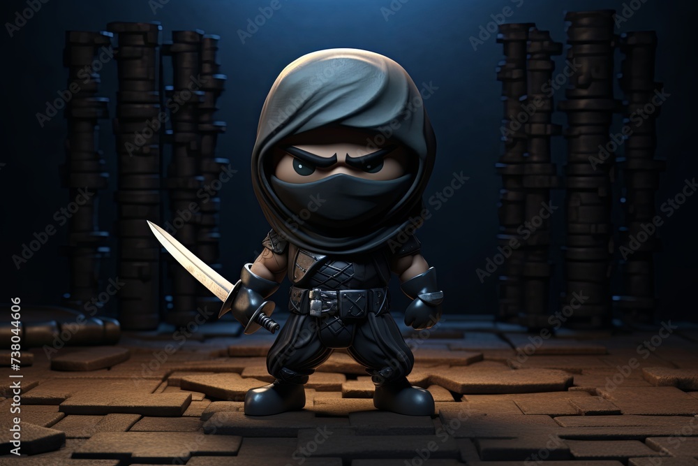 A 3D ninja character, cloaked in mystery and stealth, navigates through ...